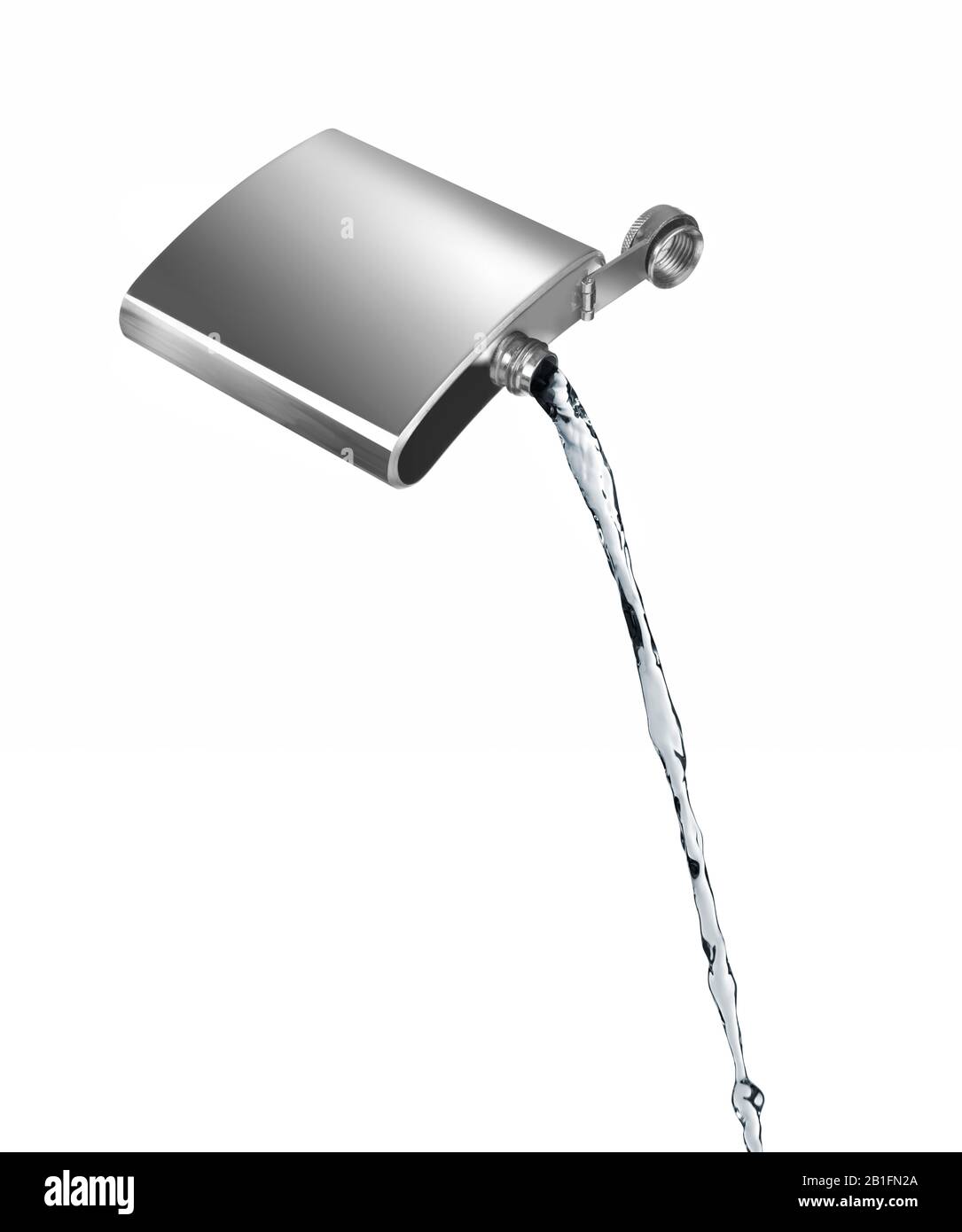pouring liquid from a stainless hip flask on white background Stock ...