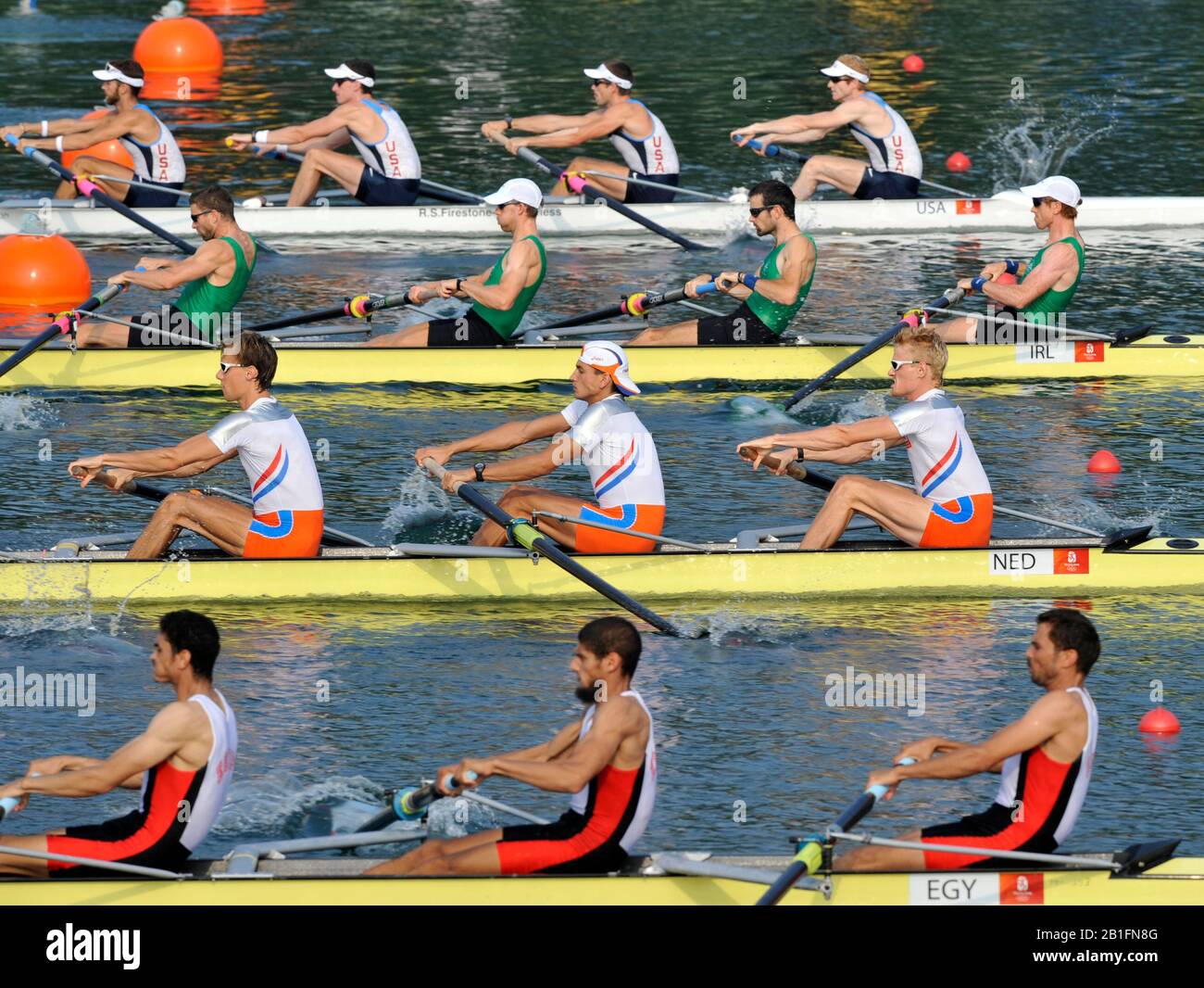 Shunyi, CHINA. LM4- move away from the start in their Repechage, at the ...