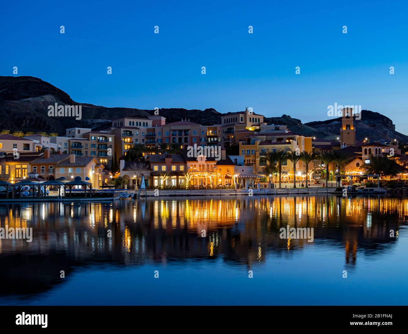 Night view of the beautiful buildings in Lake Las Vegas at Nevada Stock ...