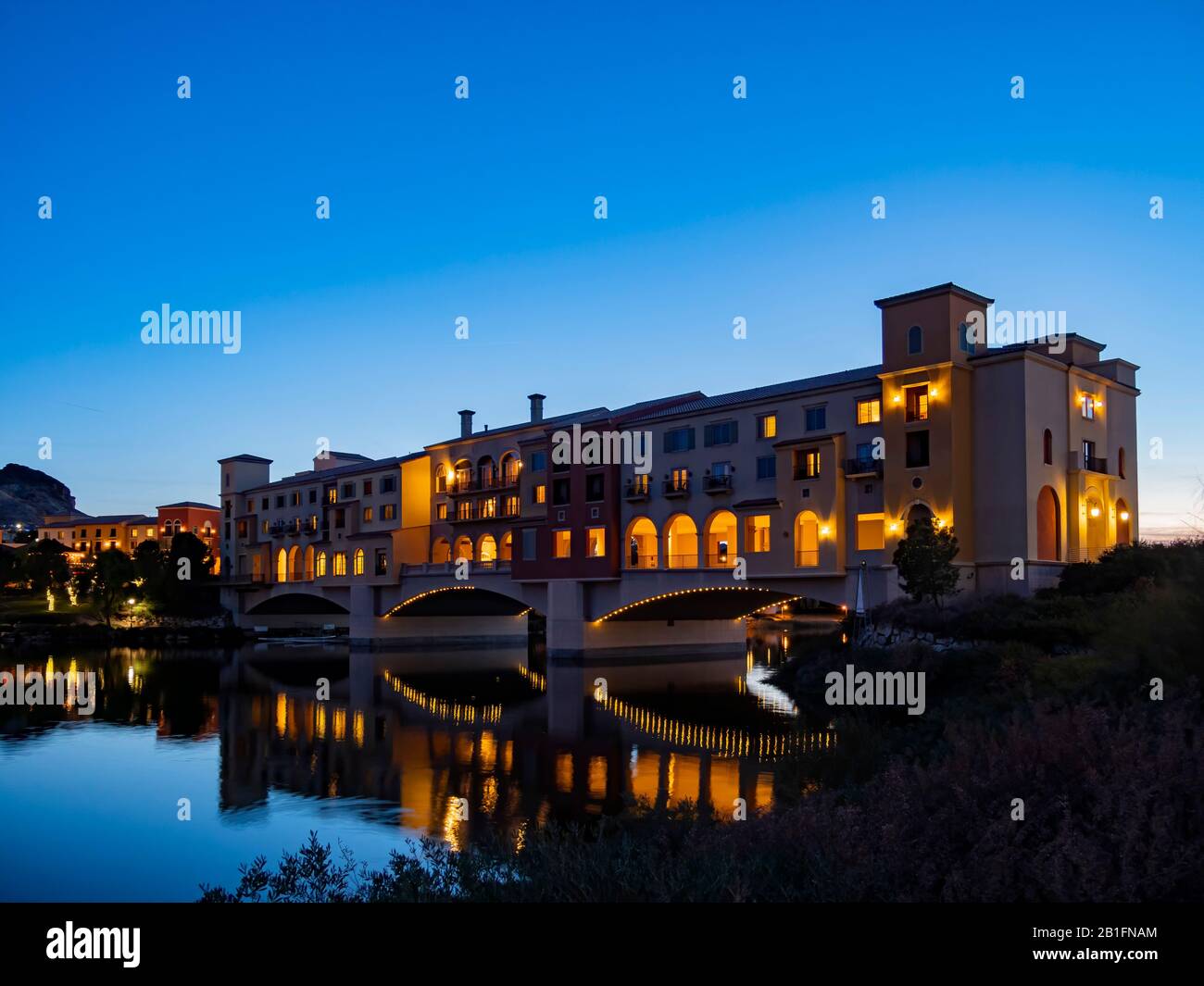 Night view of the beautiful buildings in Lake Las Vegas at Nevada Stock ...