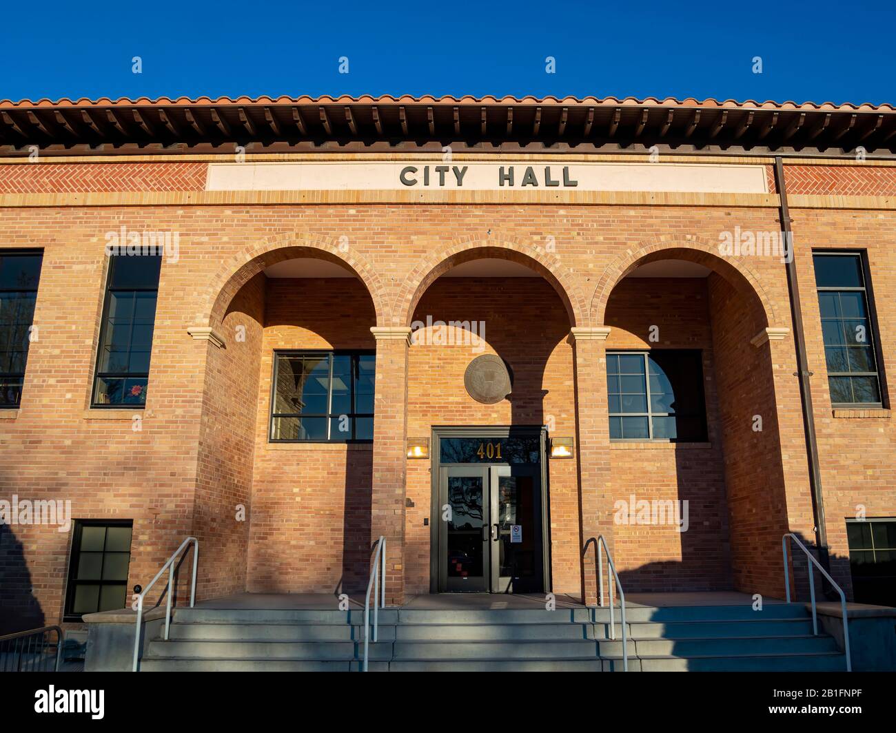 Exterior sunny view of the Boulder City City Hall at Nevada Stock Photo ...