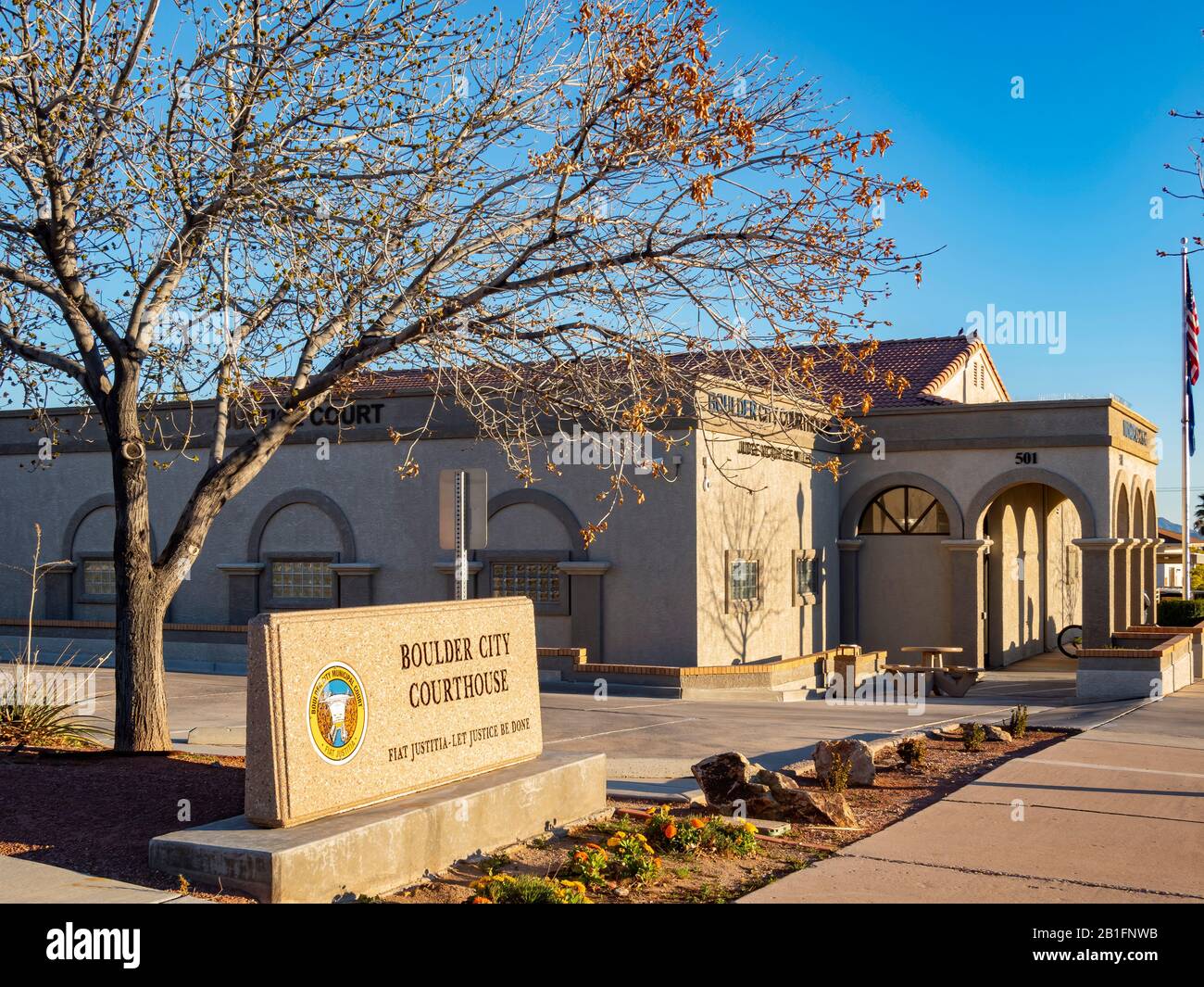 Exterior sunny view of the Boulder City Courthouse at Nevada Stock ...