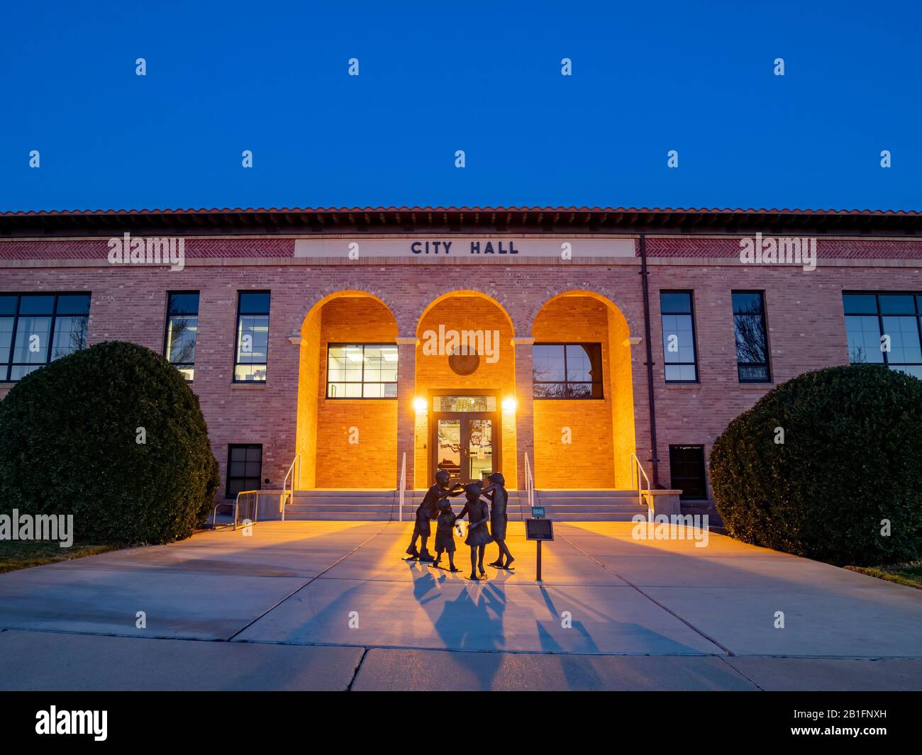 Exterior night view of the Boulder City City Hall at Nevada Stock Photo ...