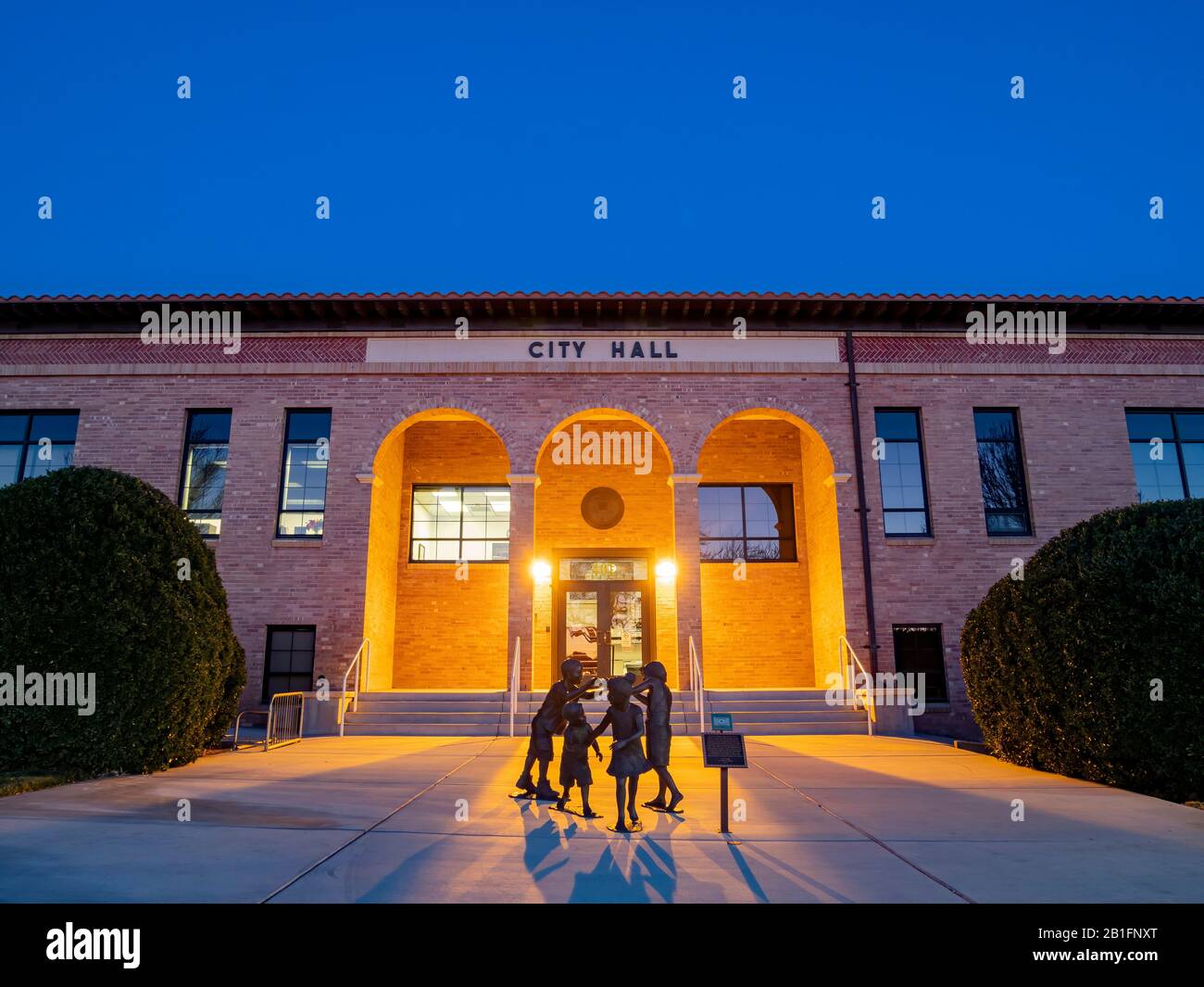 Exterior night view of the Boulder City City Hall at Nevada Stock Photo ...
