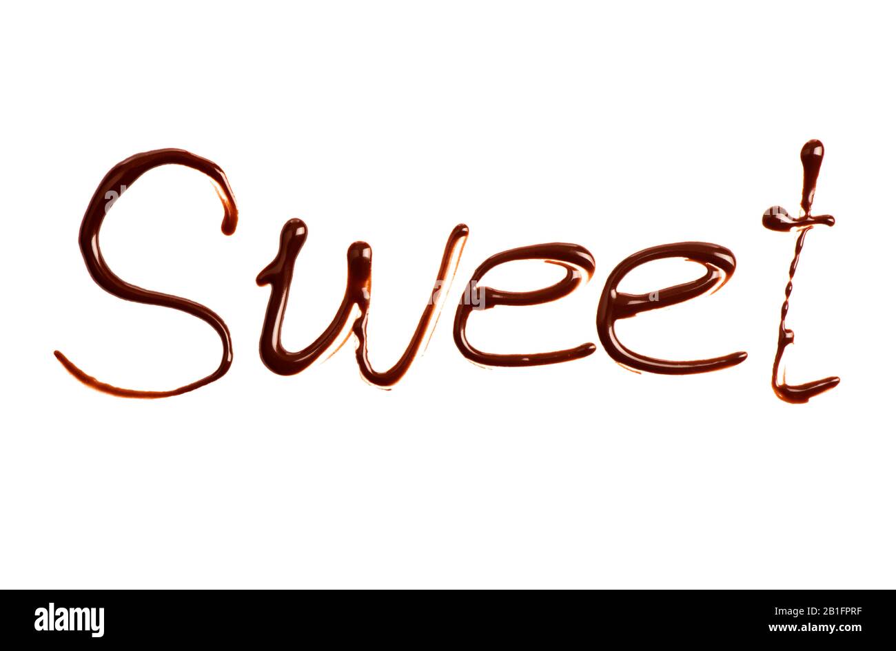 the word Sweet written by chocolate on white background Stock Photo - Alamy