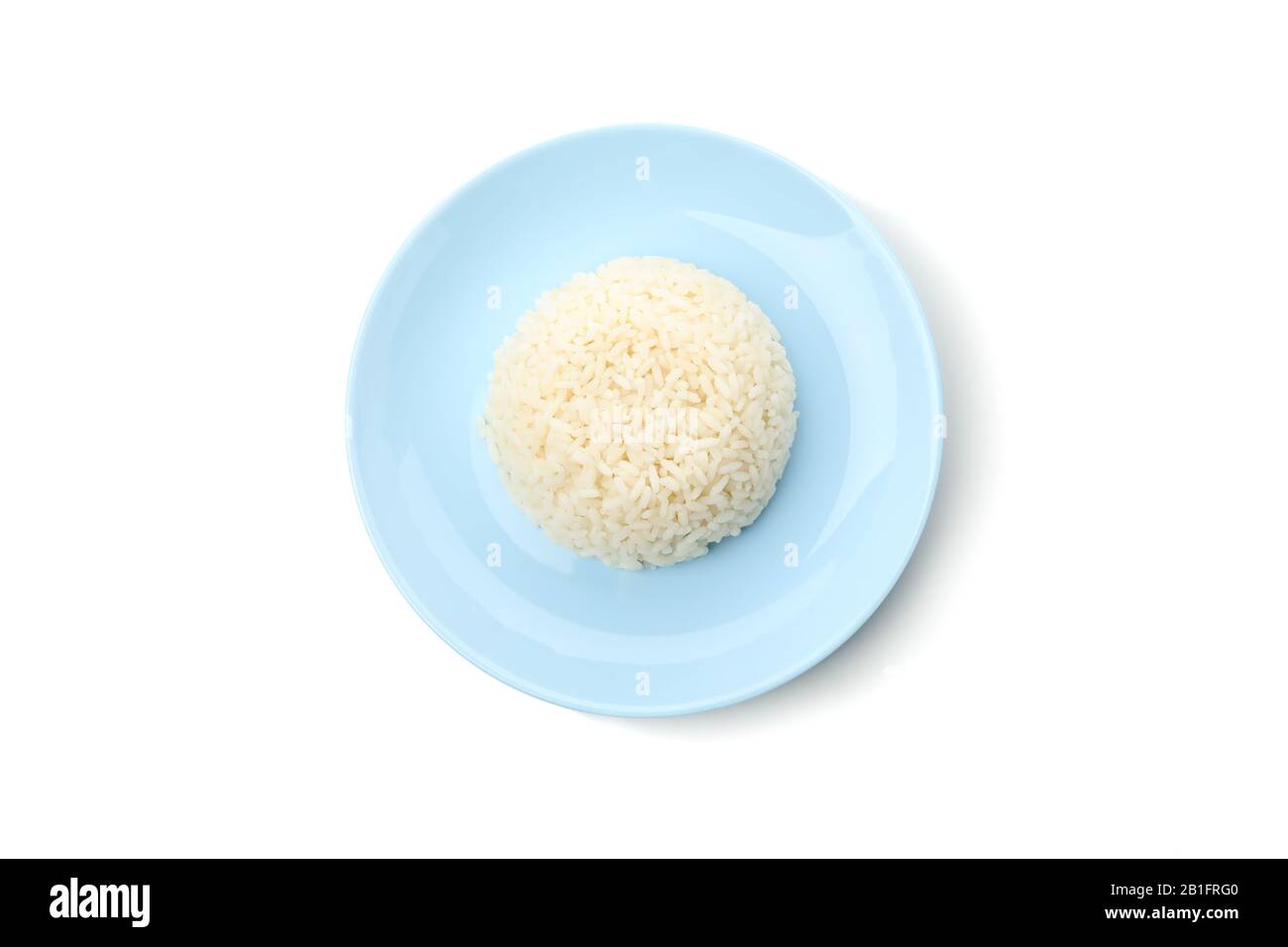 Blue plate with boiled rice isolated on white background Stock Photo ...