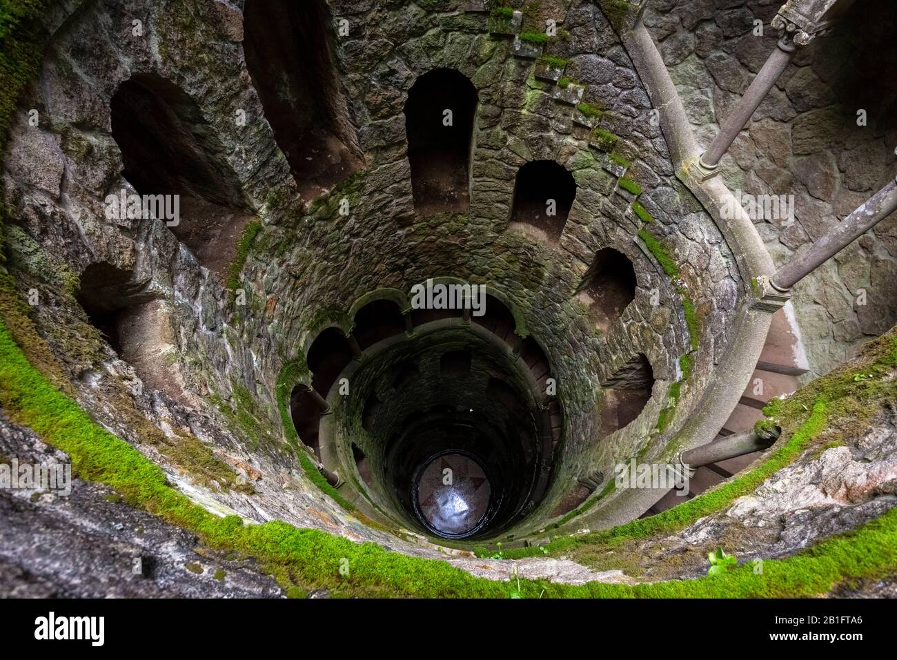 View from above of the spiral stairs inside the inverted tower, called ...
