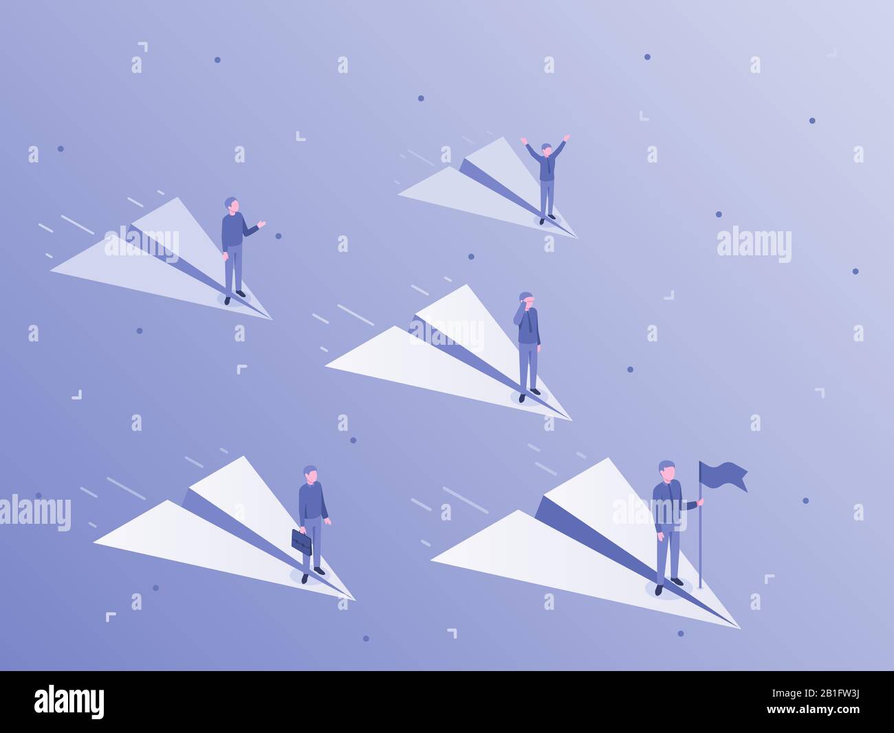 Businessman flying on paper airplane. Business team leader, office ...