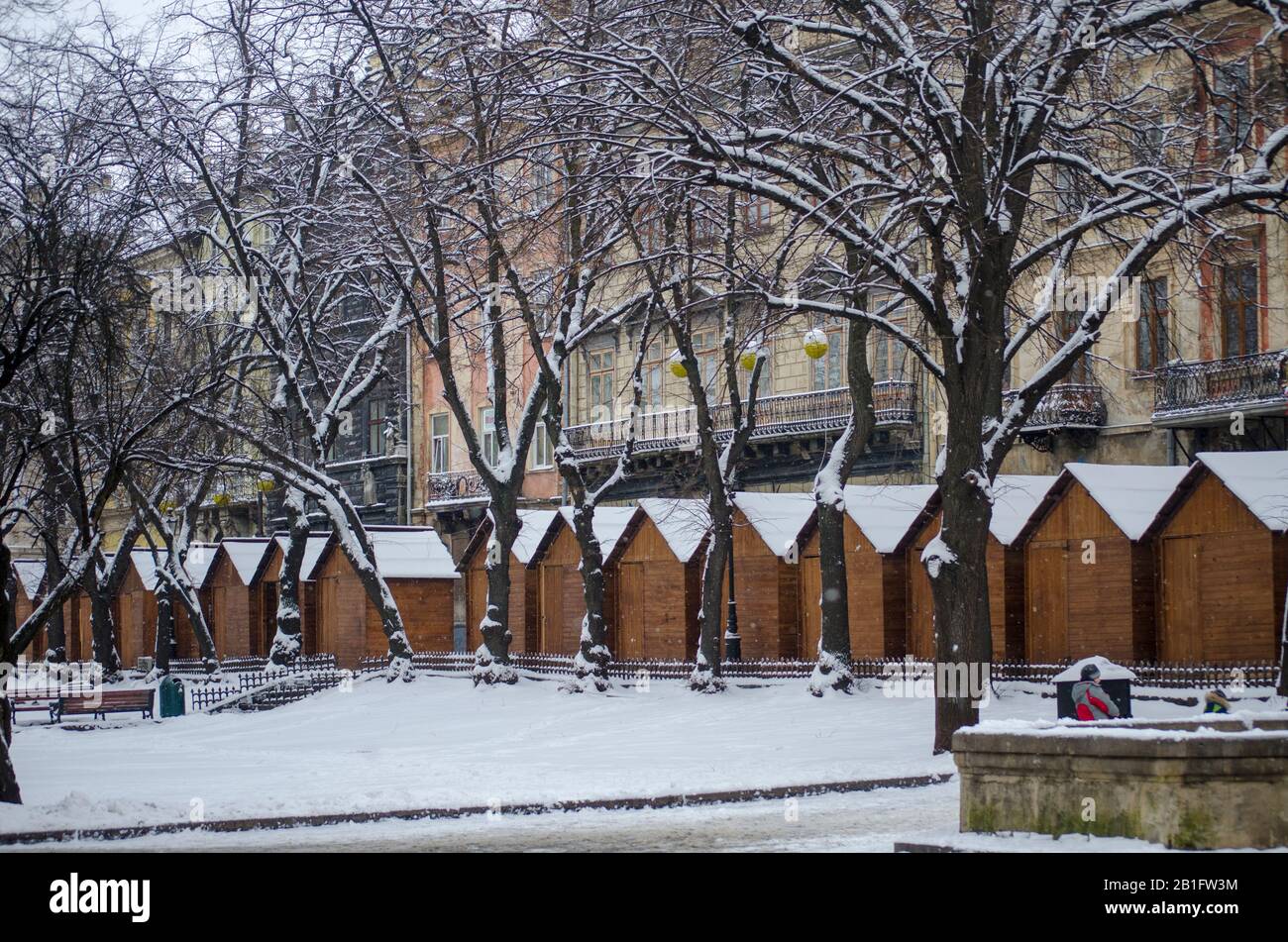 Little Wooden Shops Stock Photo - Alamy