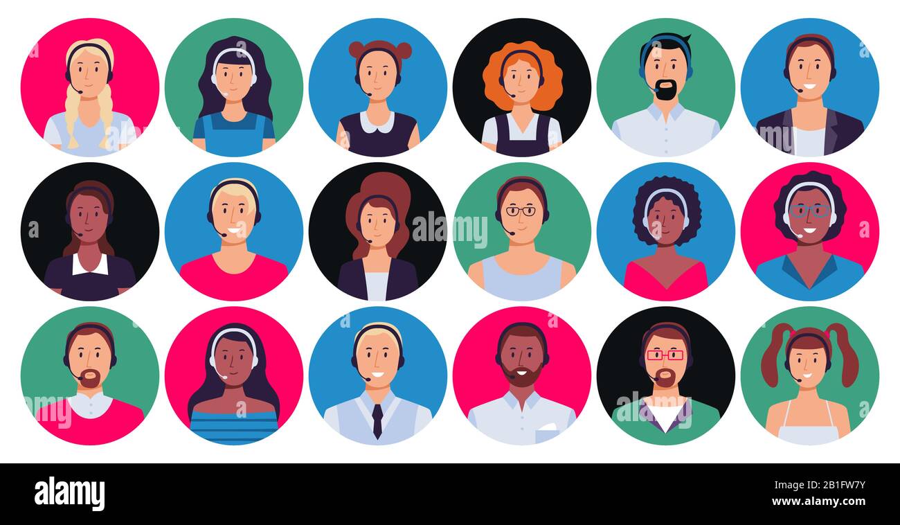 Call center operator. Customer support worker portrait, round avatar ...