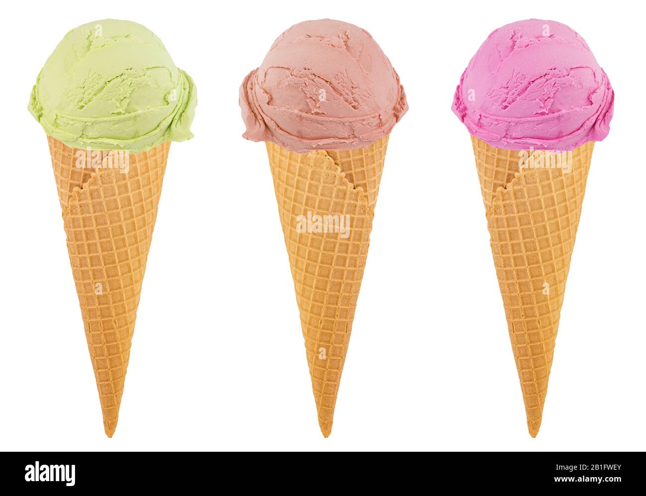 Set Of Ice Cream In Waffle Cone Isolated On White Background Stock