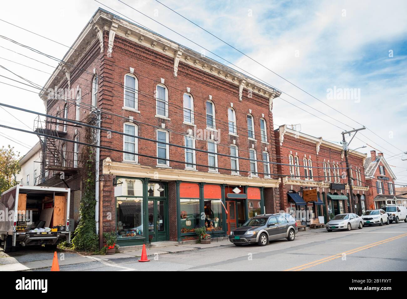 Traditional American brick buildings with stores on the ground floor ...