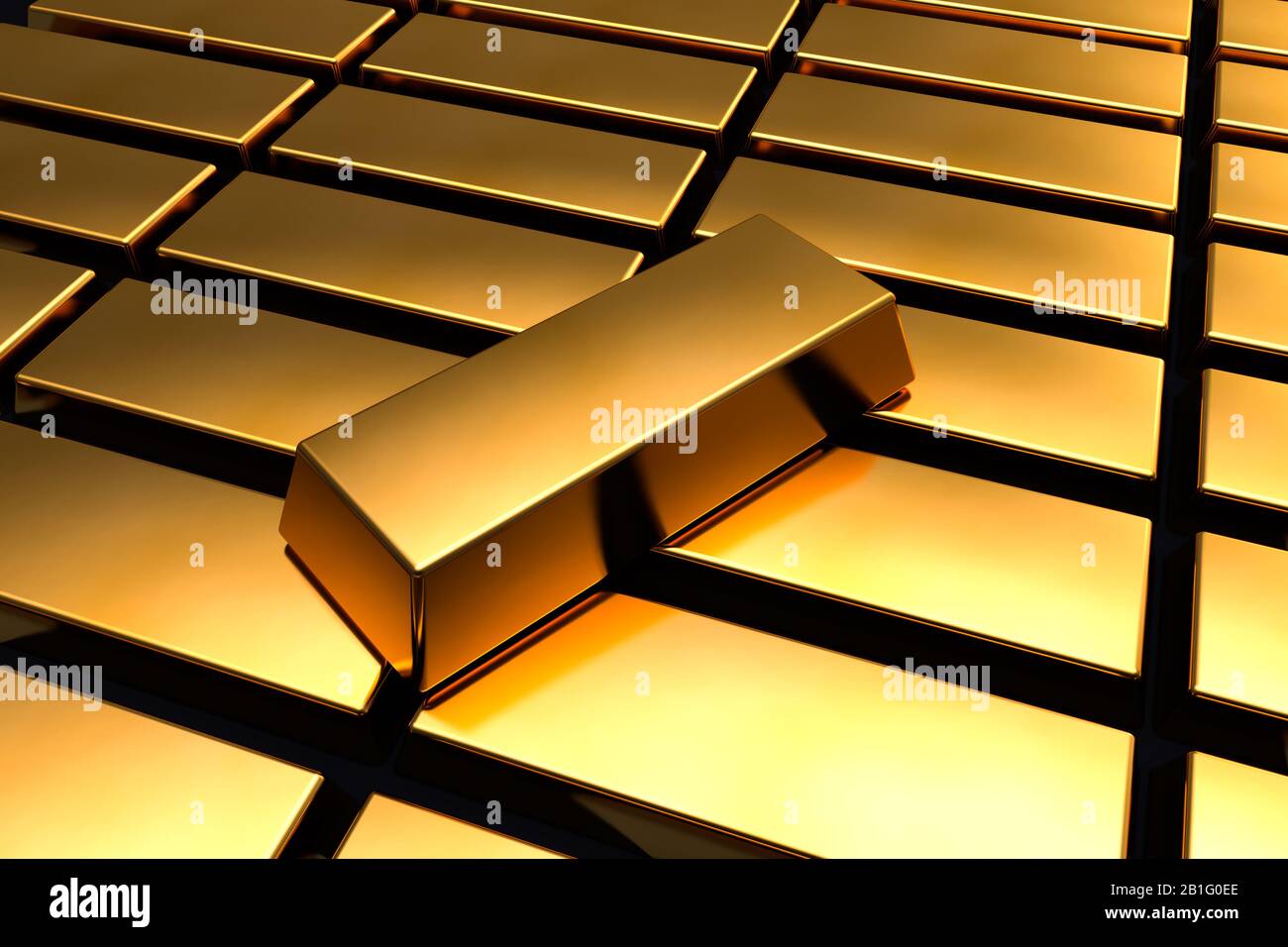 3d rendering, finance concept, stack of realistic gold bar bullion row ...