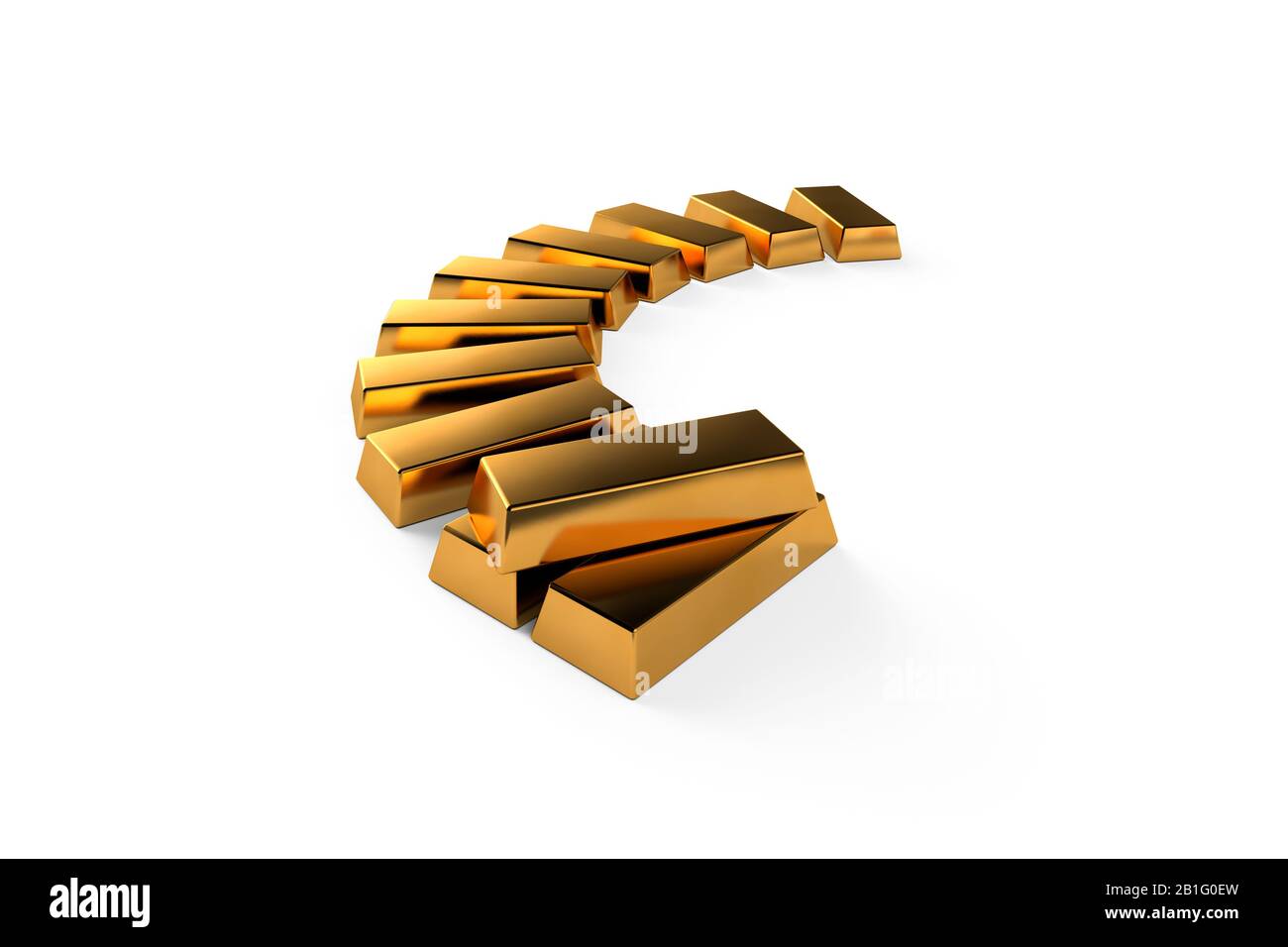 3d rendering, finance concept, stack of realistic gold bar row ...