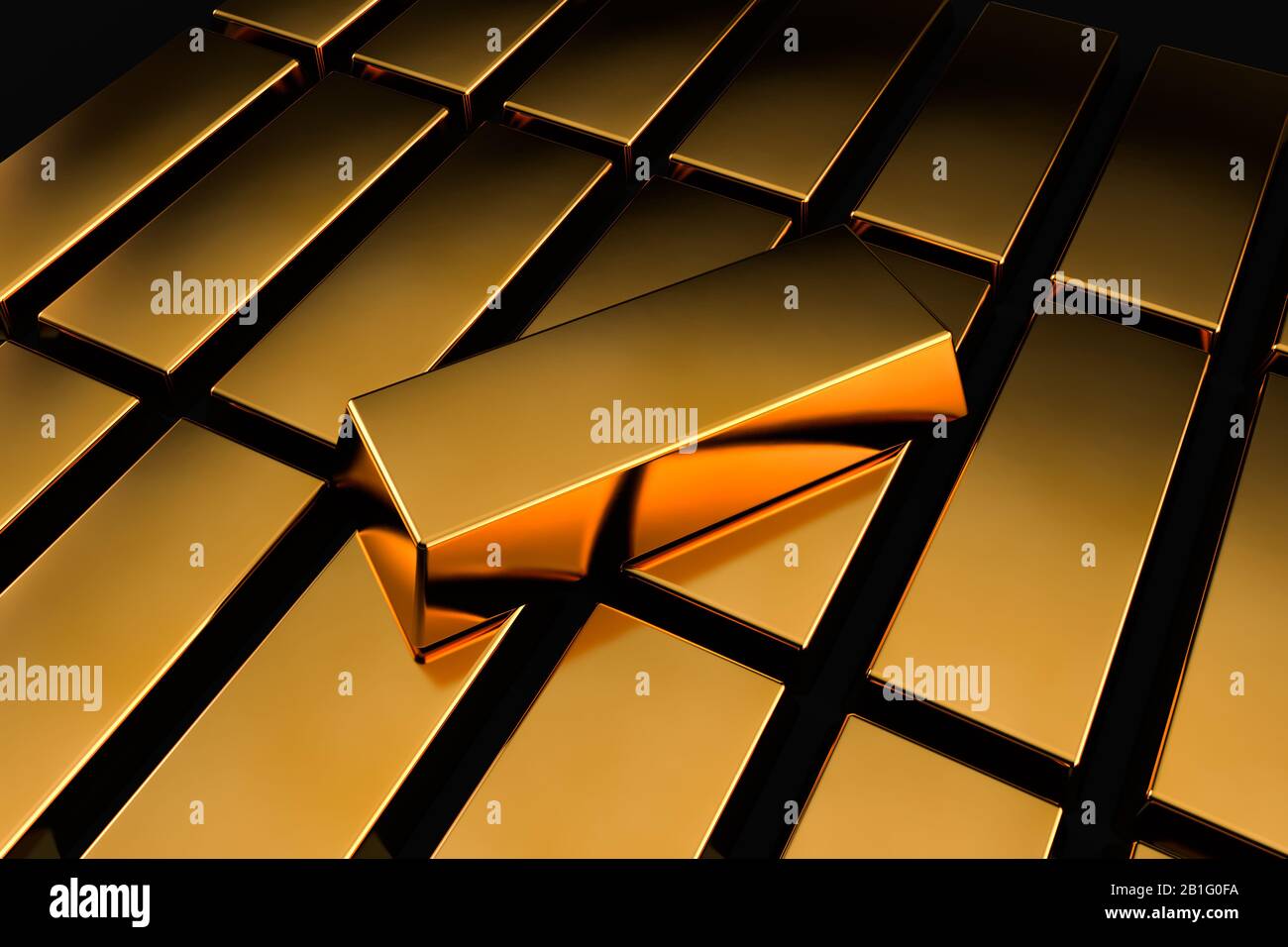 3d rendering, finance concept, stack of realistic gold bar bullion row ...