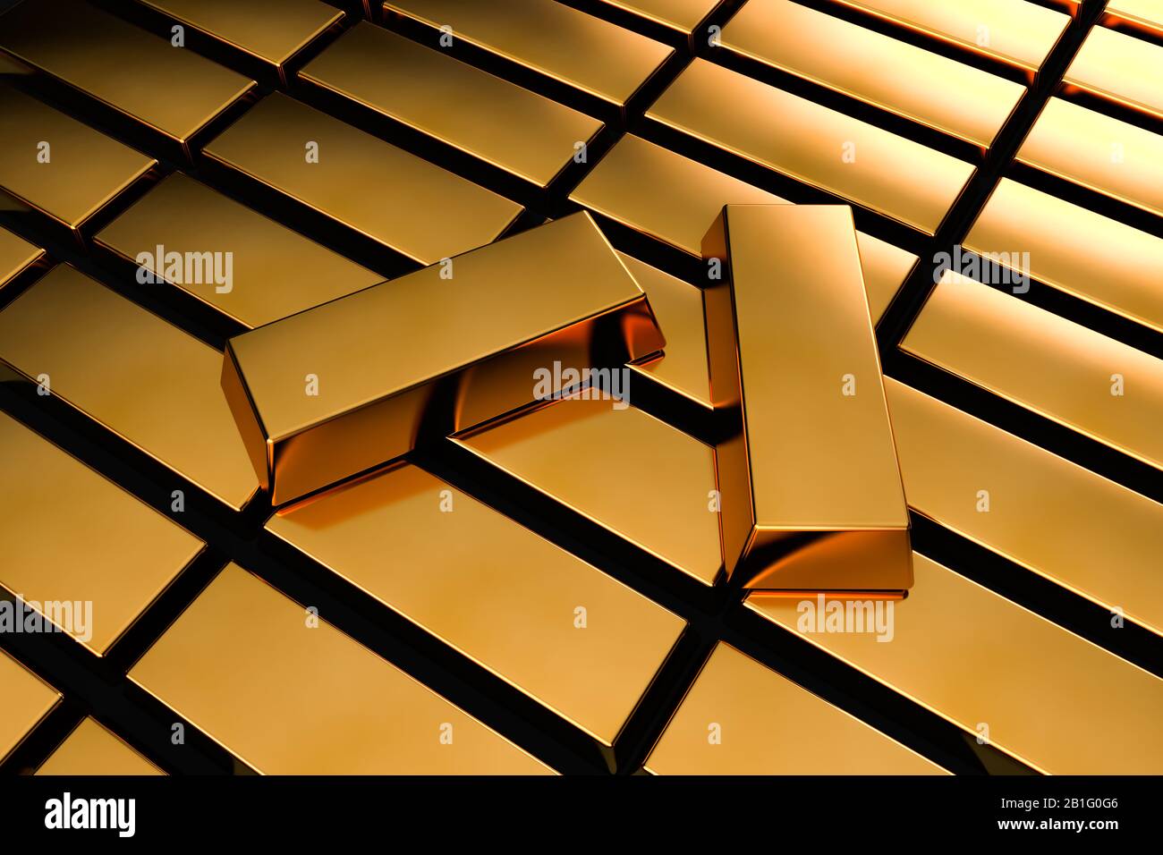 3d rendering, finance concept, stack of realistic gold bar bullion row ...