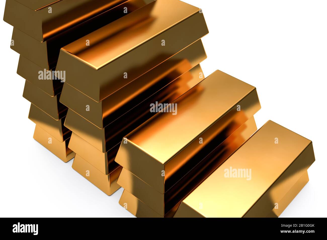 3d rendering, finance concept, stack of realistic gold bar row ...