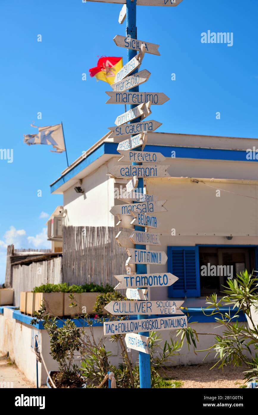 symbolic signs of direction of various locations in Sicily Favignana ...