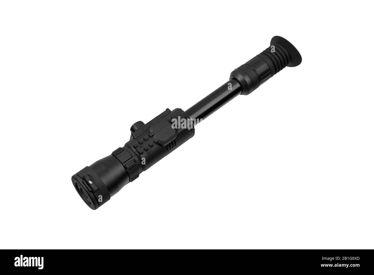 modern black optical scope for weapon isolated on white. sight scope ...