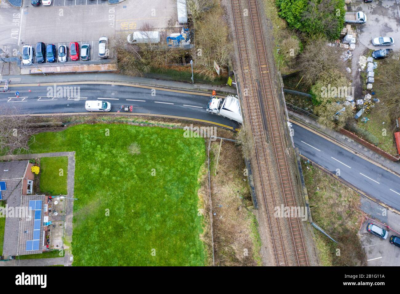 A lorry crashes into a railway bridge on the busy anchor road, a lorry ...