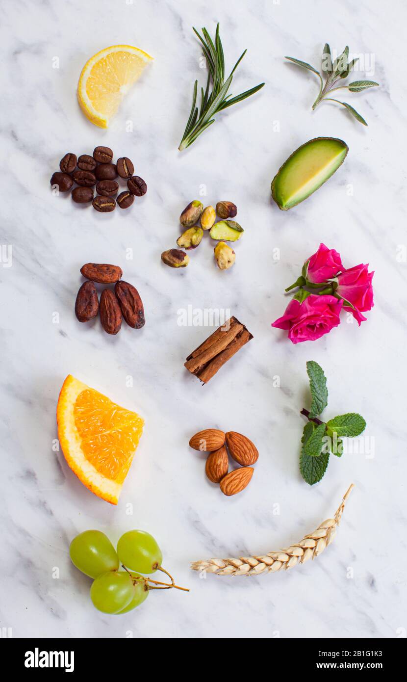 Top view various natural ingredients used for organic cosmetics Stock ...