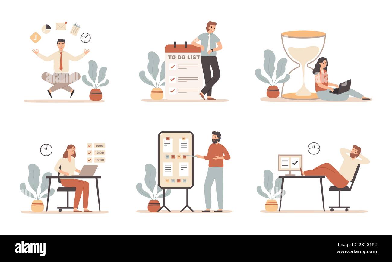 Work time management. Scheduling tasks, deadline strategy and office people working with laptop ...