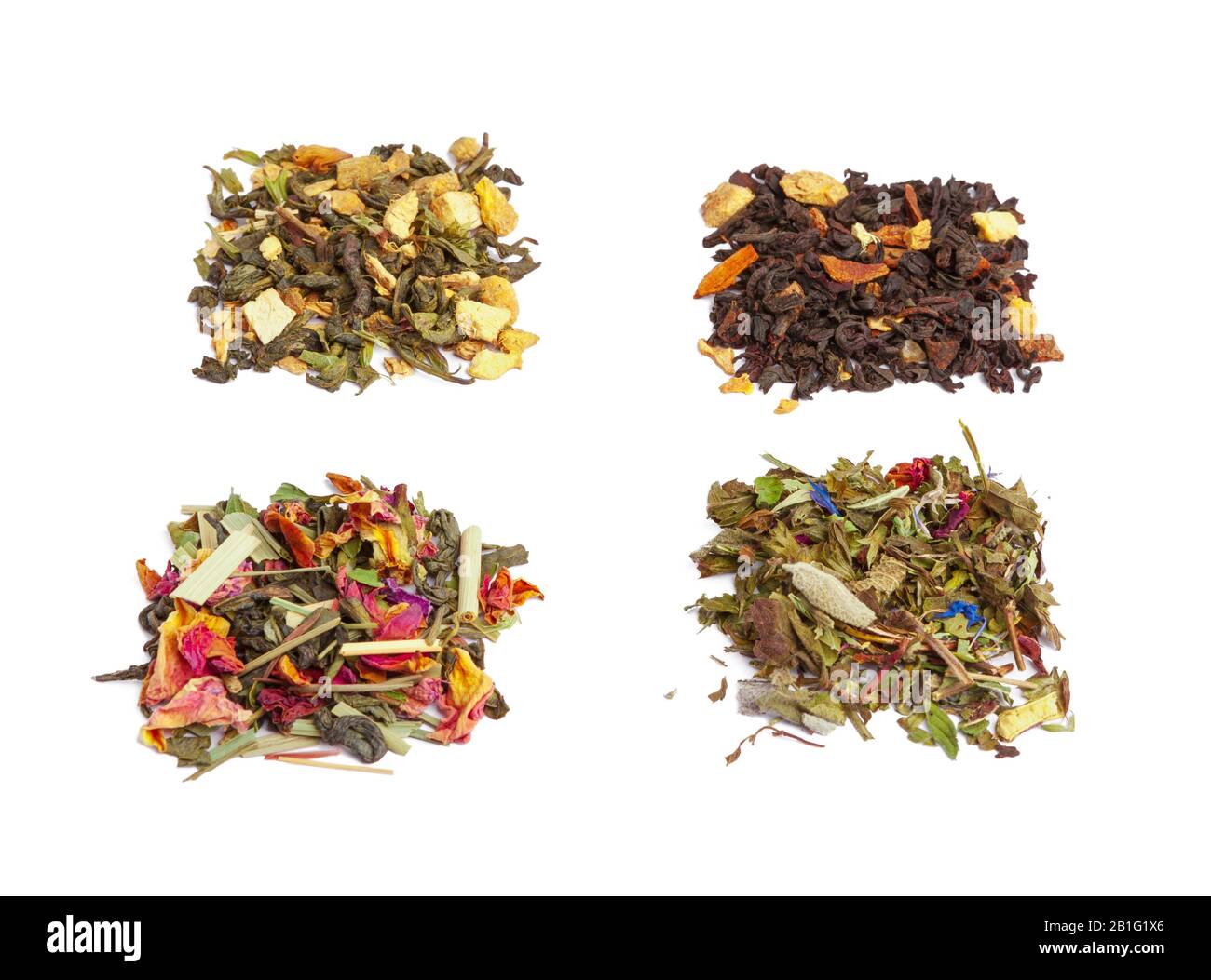 Top view of an assortment of loose tea leaves isolated on white Stock ...