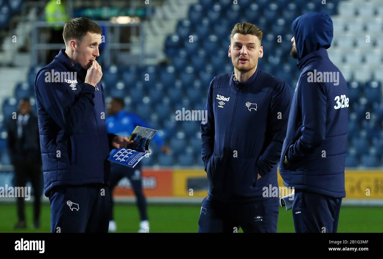 Derby County's Craig Forsyth (left) and Chris Martin (centre) before ...