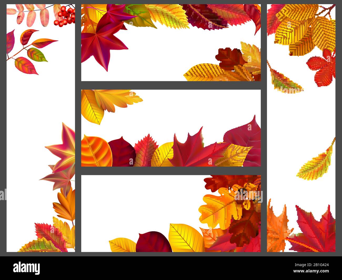 Realistic autumn leaves banners. Yellow garden leafage, flying leaf and ...