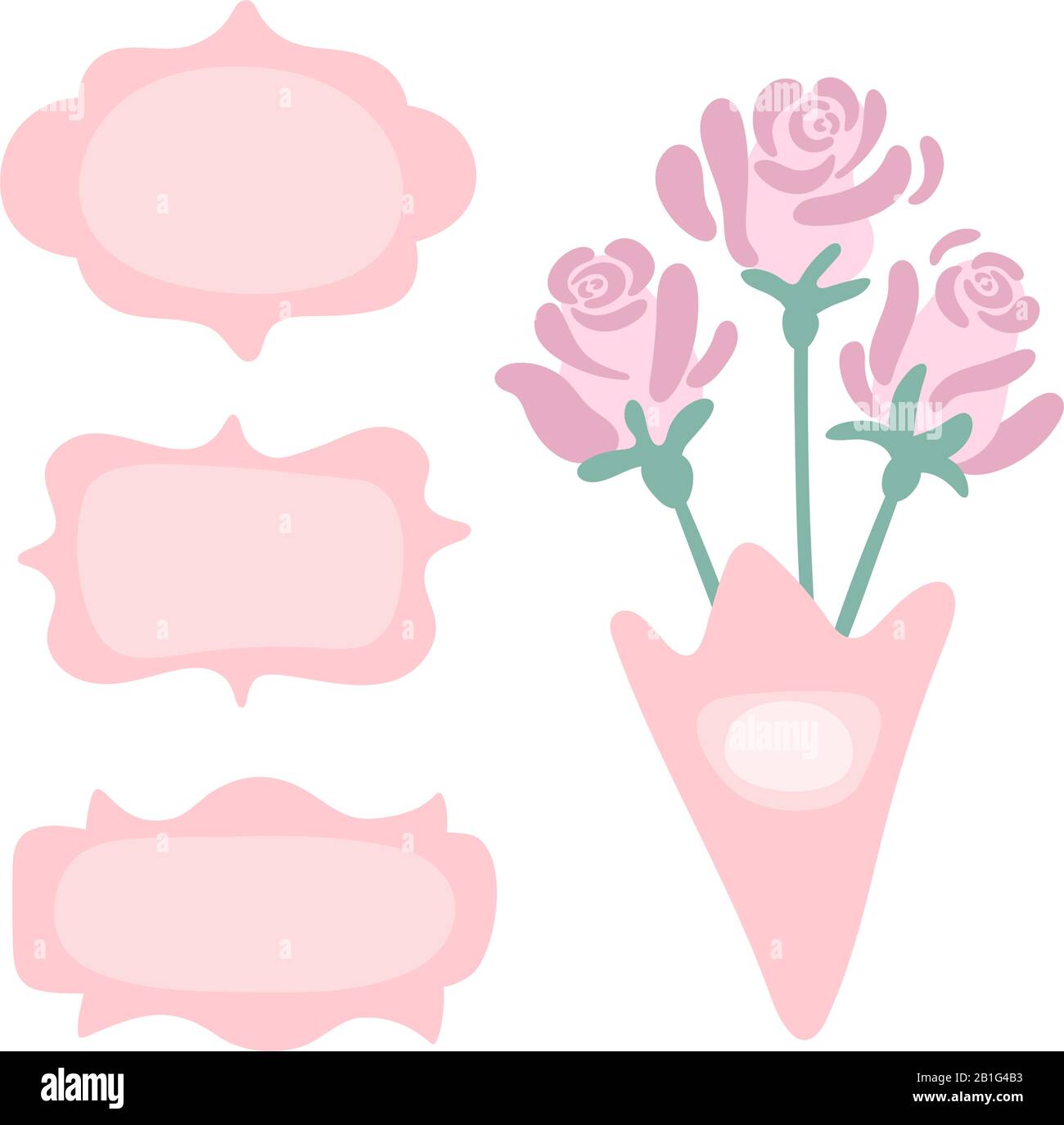Three delicate pink vintage frames with place for text. Bouquet of ...