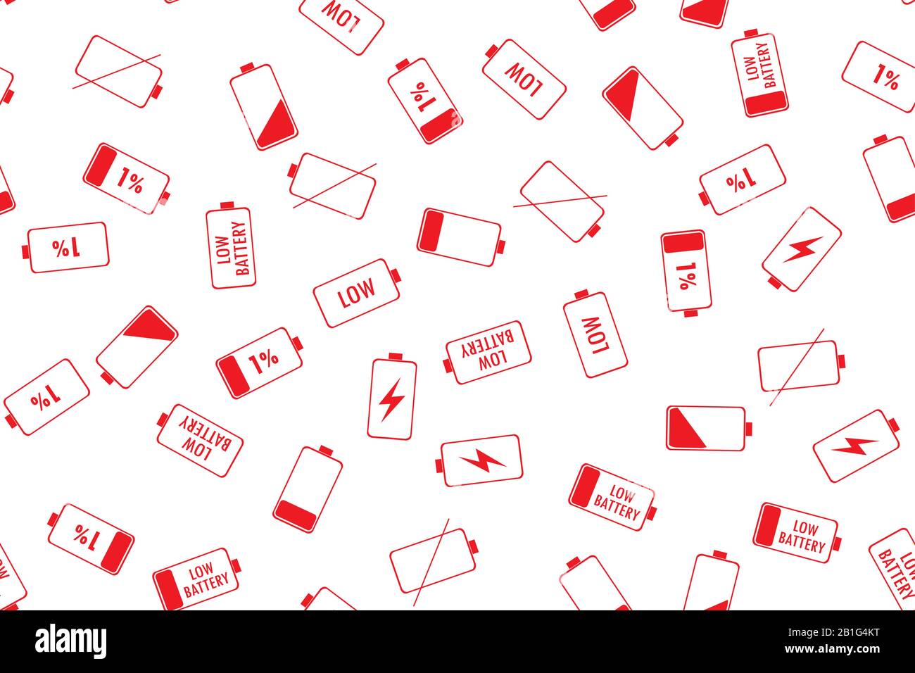 Seamless pattern with Red Battery Indicator Icons, funny texture ...