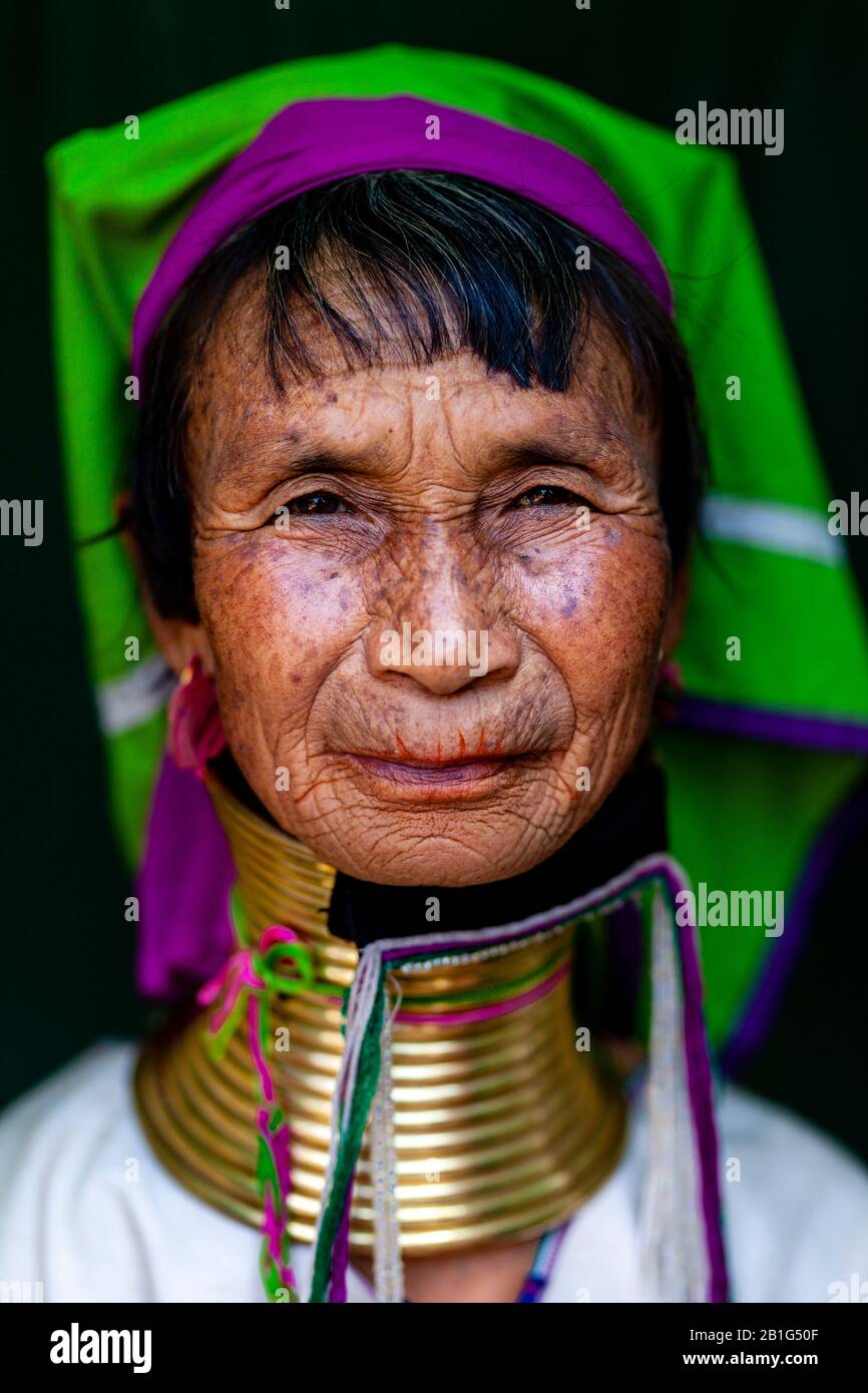 A Portrait Of A Woman From The Kayan (Long Neck) Minority Group, Pan ...