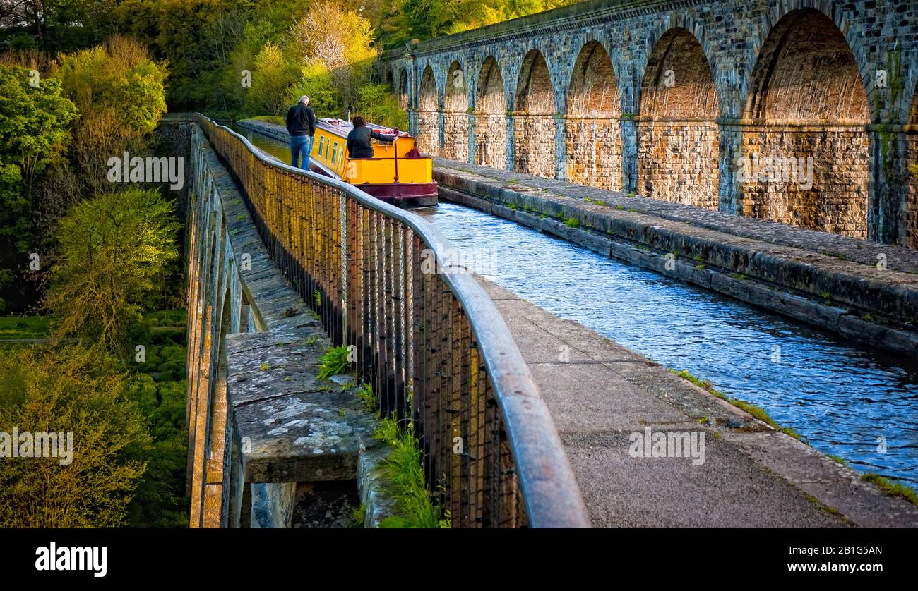 Brightly Painted Hired Narrowboat on the Llangollen Canal crossing ...