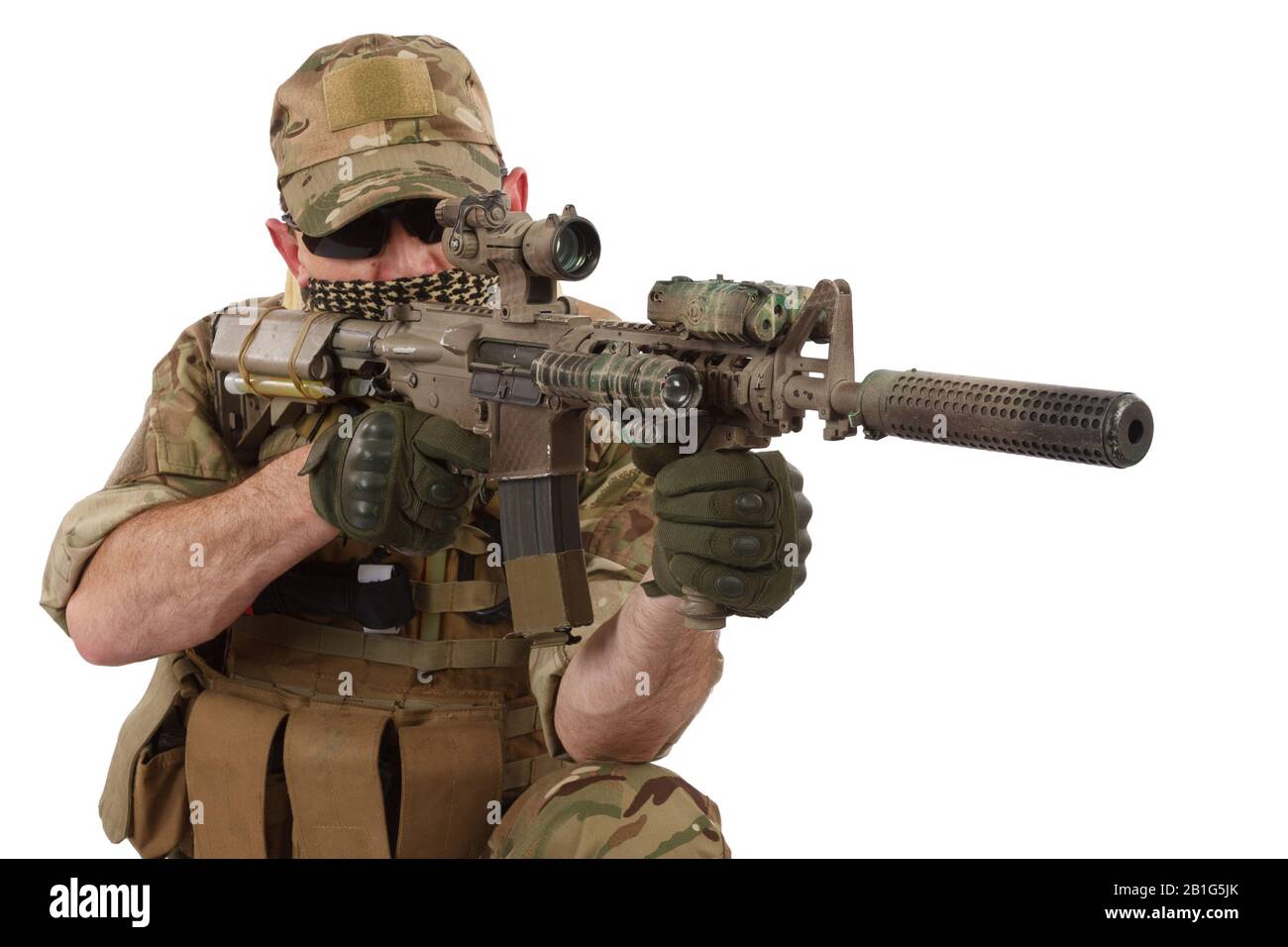 special force operator with carbine M4 isolated on white Stock Photo ...