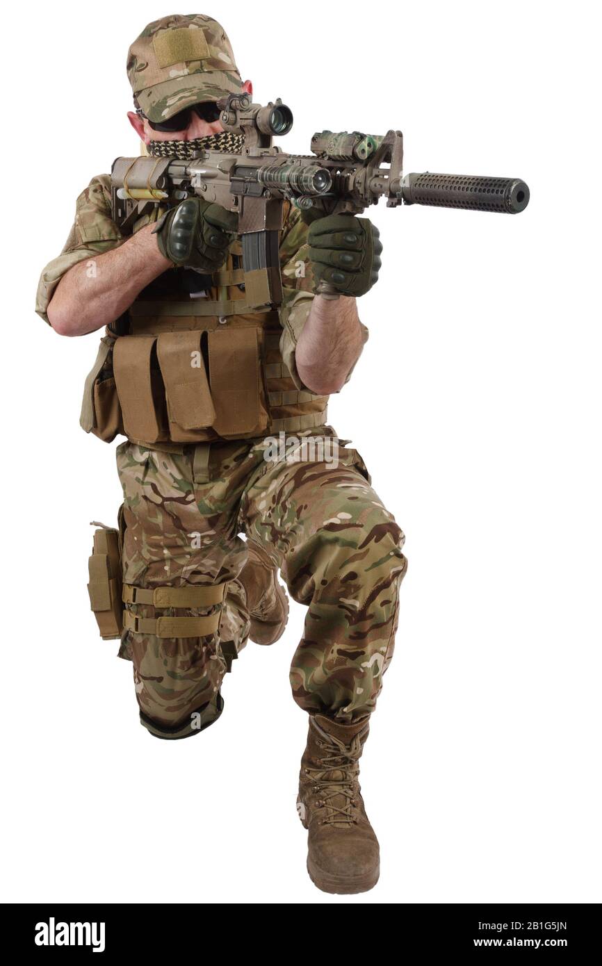 special force operator with carbine M4 isolated on white Stock Photo ...