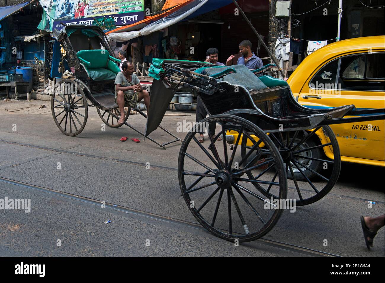 The image of Man powered Rickshaw in the streets of Kolkata, West ...