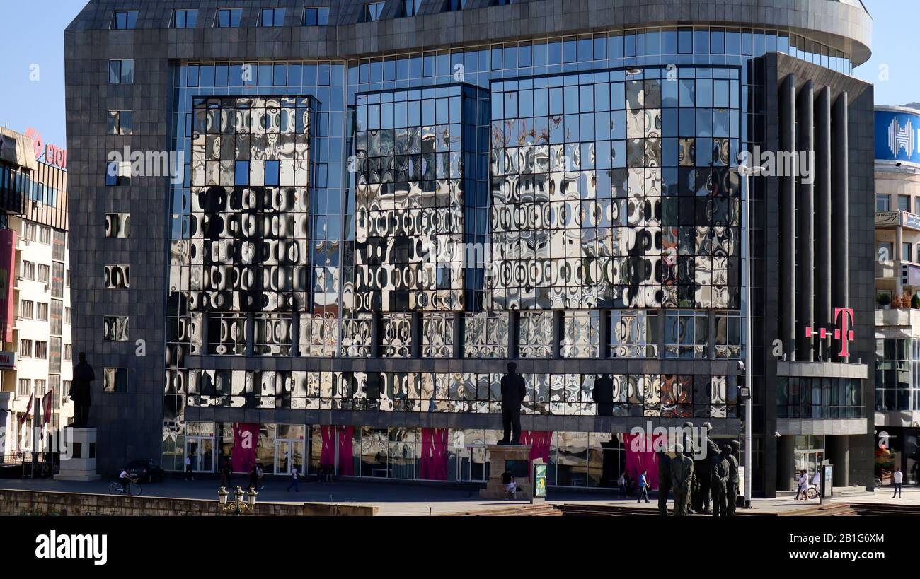 Skopje,North Macedonia,June 27 2019: reflections of city center in ...