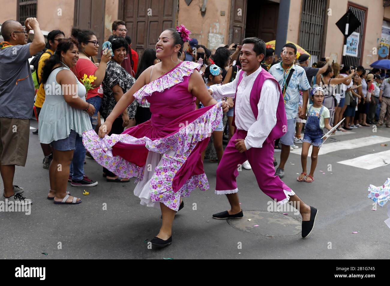 Lima, Peru. 23rd Feb, 2020. Artist perform during a parade to celebrate ...