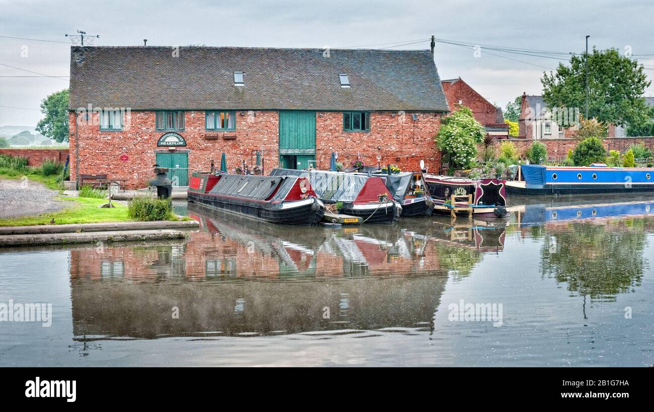 Historic narrowboats moored at Shardlow on the Trent and Mersey Canal ...