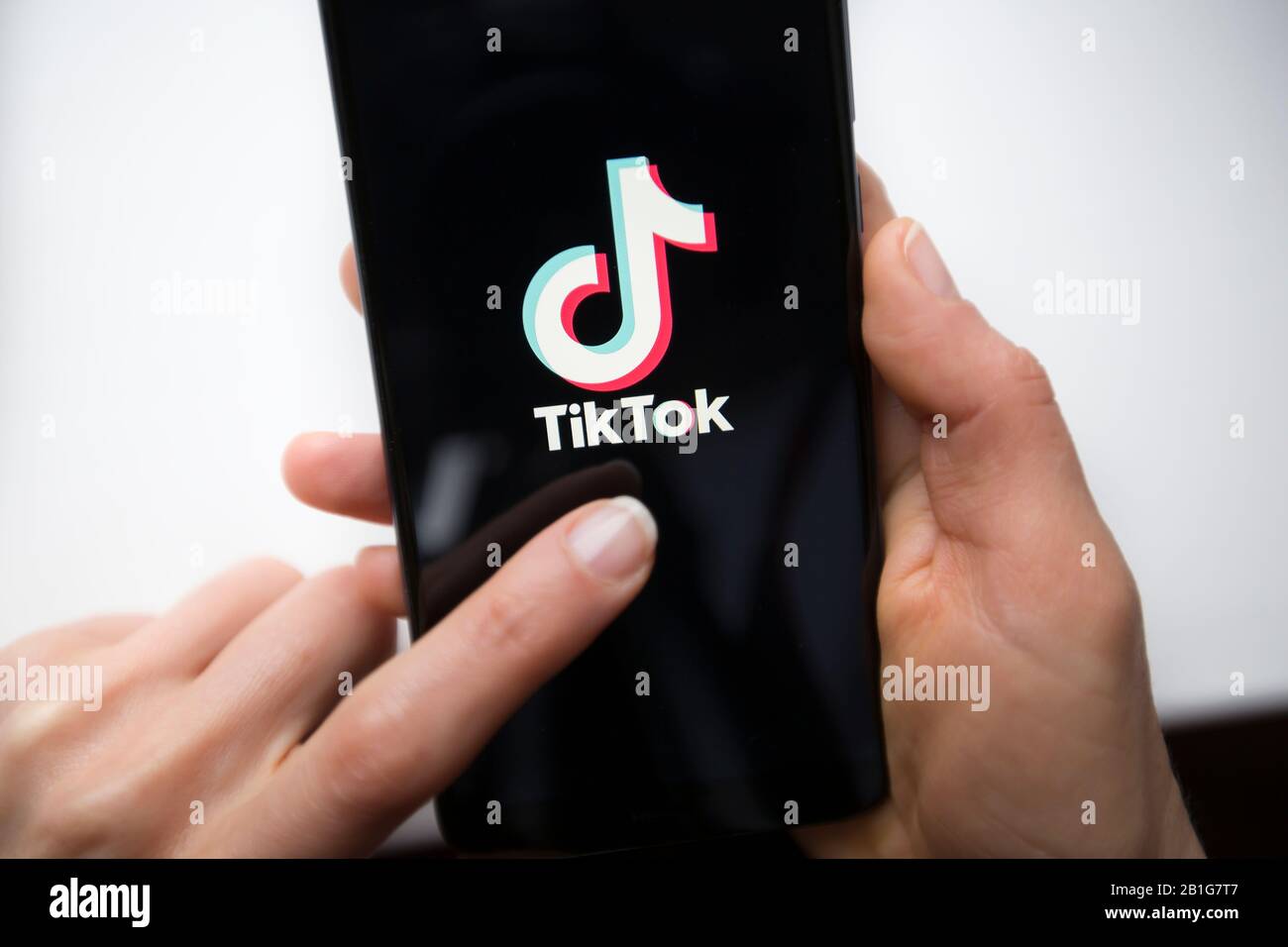 Ukraine, Kyiv - Dec. 22th, 2019 : Tik Tok logo on the phone screen ...