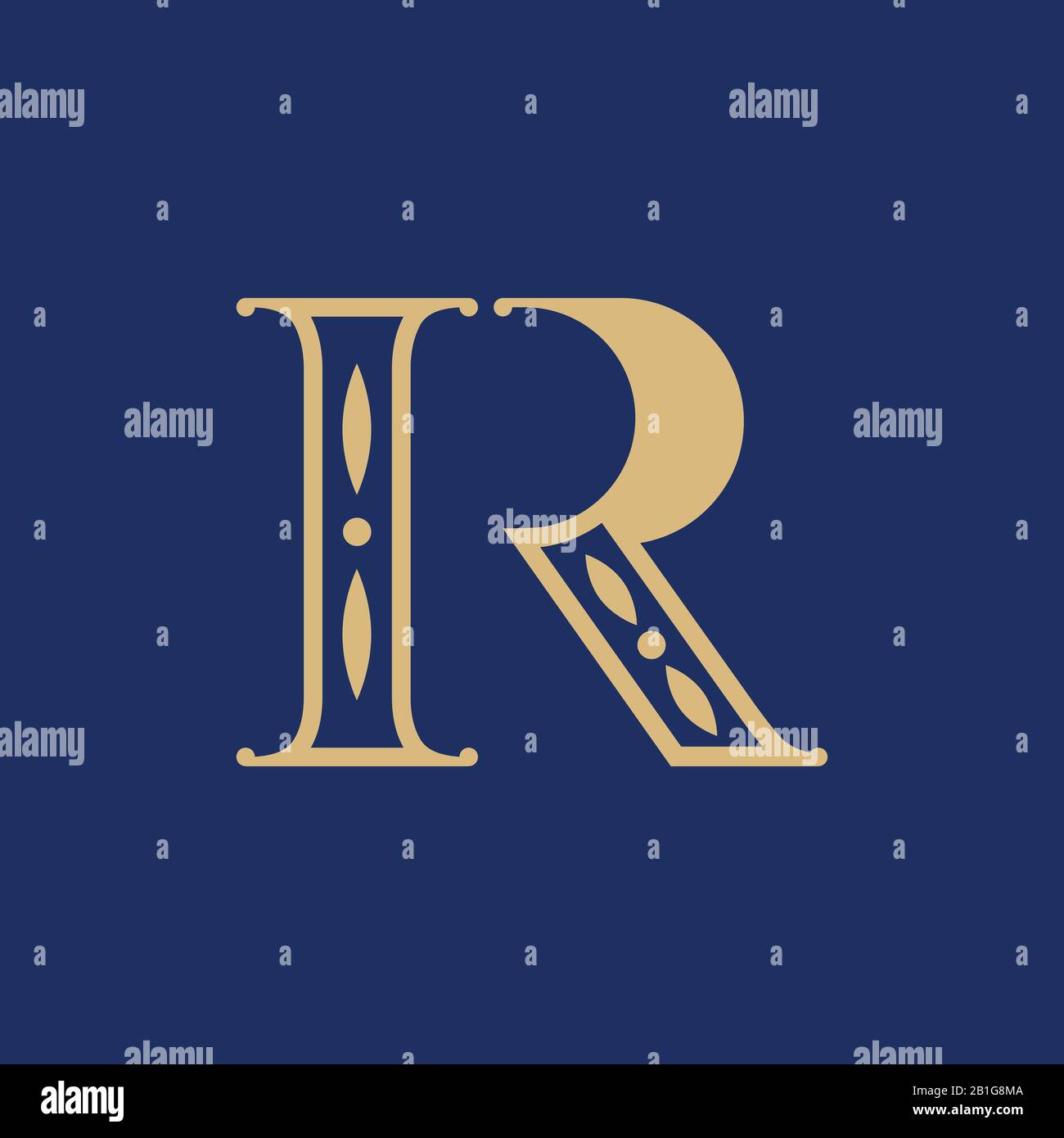 Initial R with pillar for Logo design template. Gold Color isolated in ...