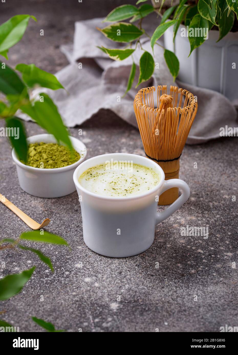 Green healthy matcha latte drink Stock Photo - Alamy