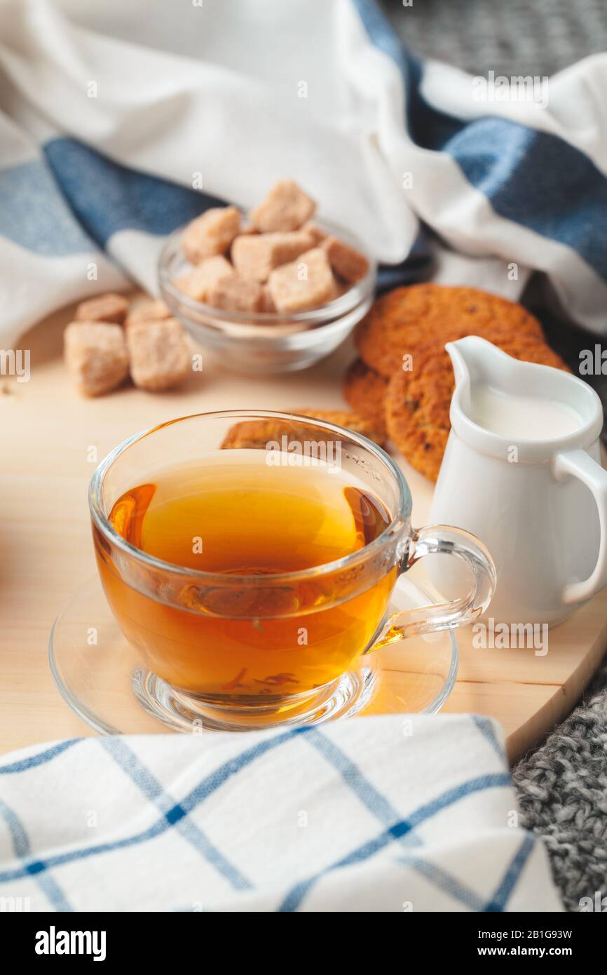 Tea time. Cup of tea on a beautifully decorated table Stock Photo - Alamy