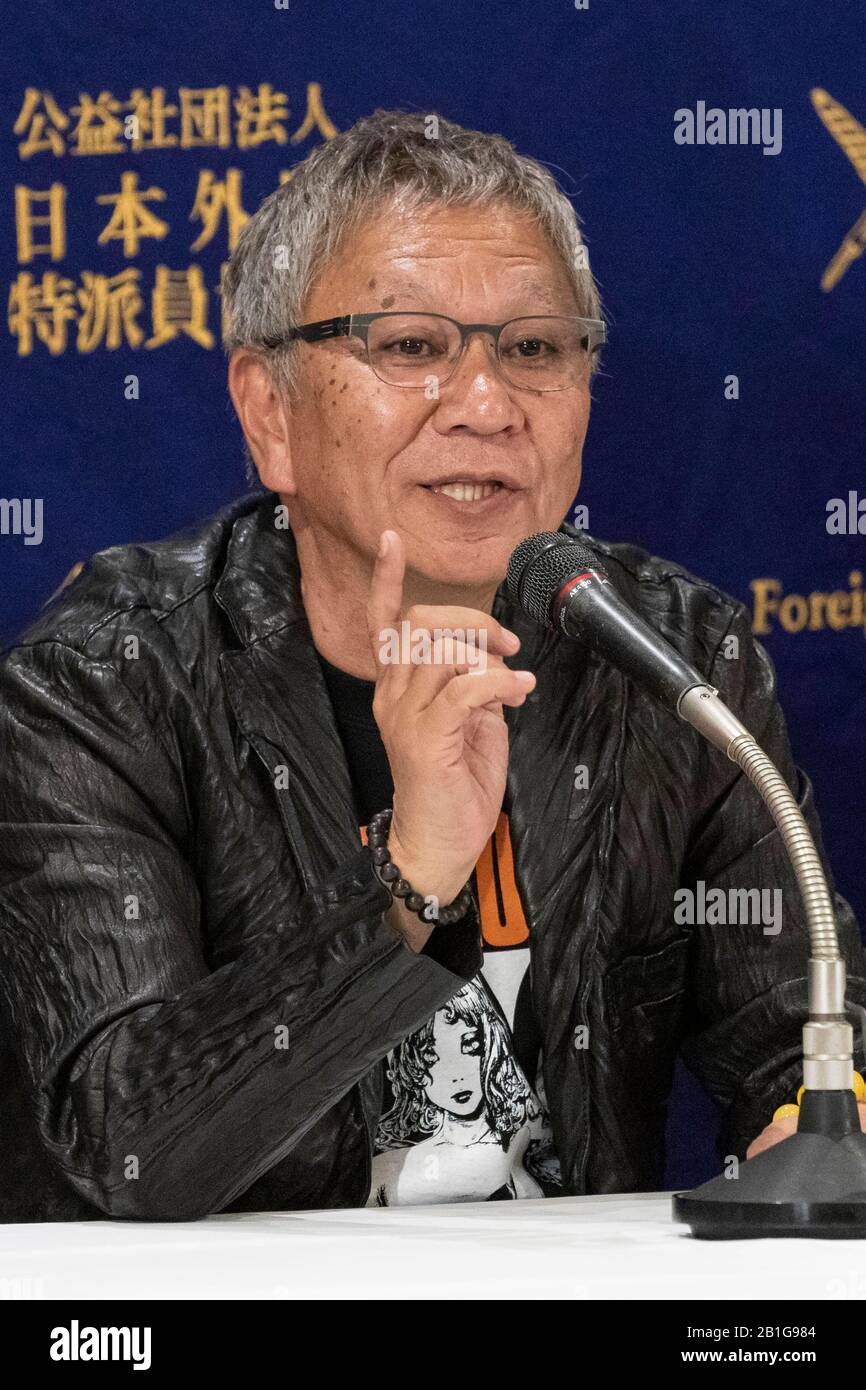 Japanese director Takashi Miike speaks during a Q&A after ended a sneak ...