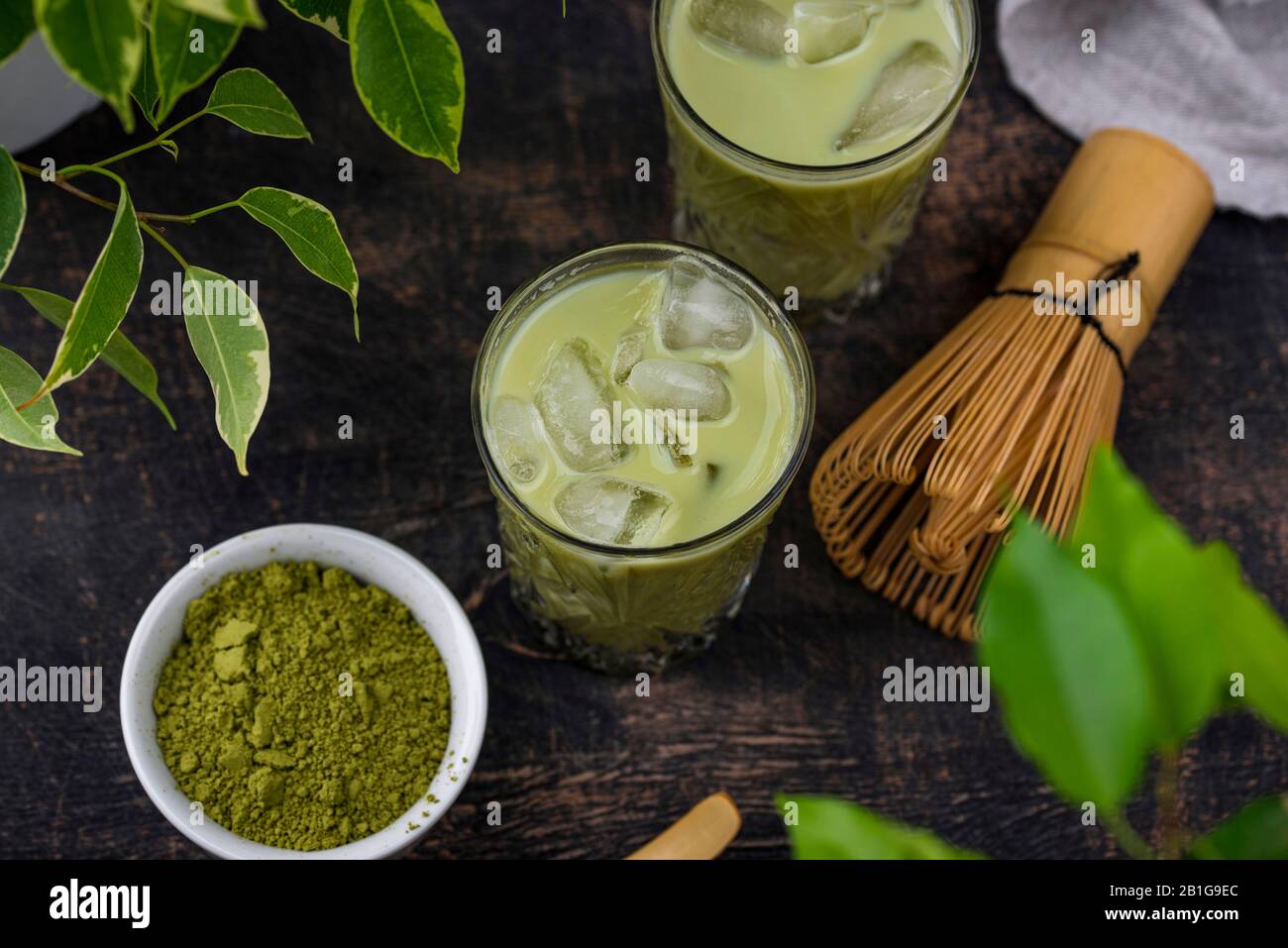 Cold matcha tea with milk and ice Stock Photo - Alamy