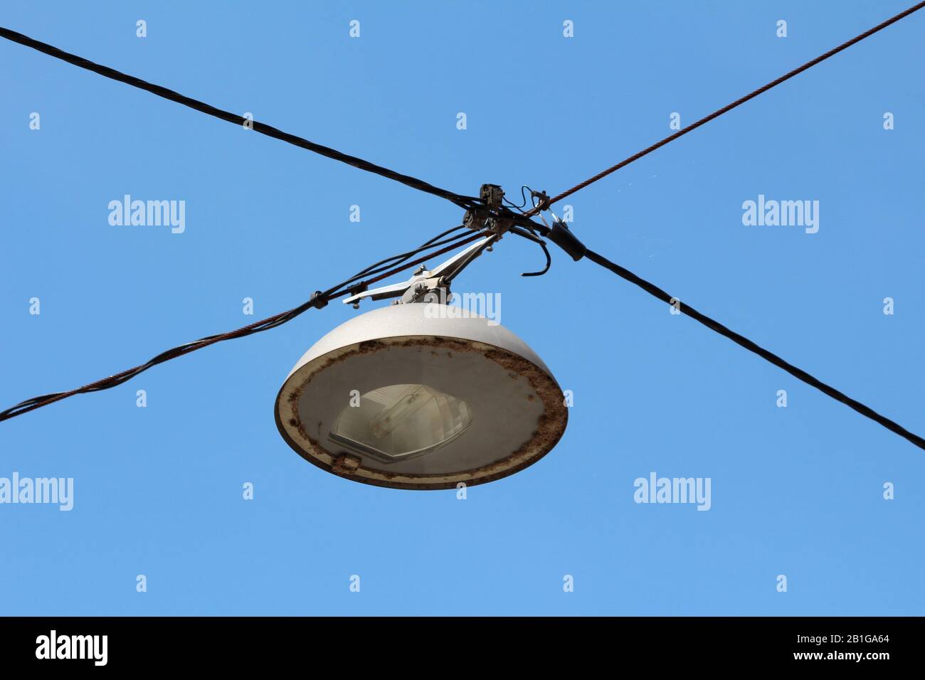 Vintage retro old style large round street lamp within strong metal ...