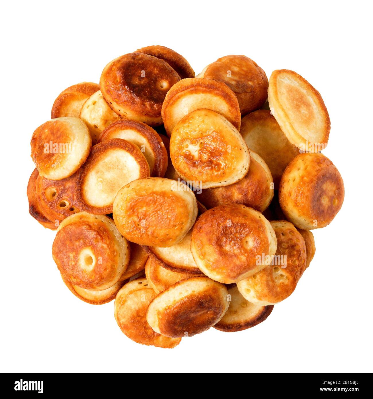 Thick pancakes, russian oladyi top view, cut out. Stack of tasty ...