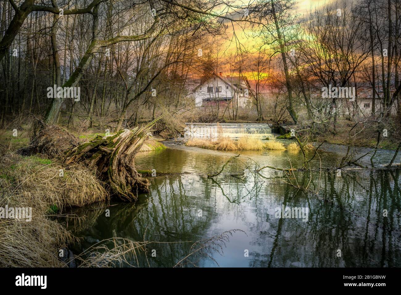 Landscape from a drone showing the river Grabia, Poland – 2020 Stock ...
