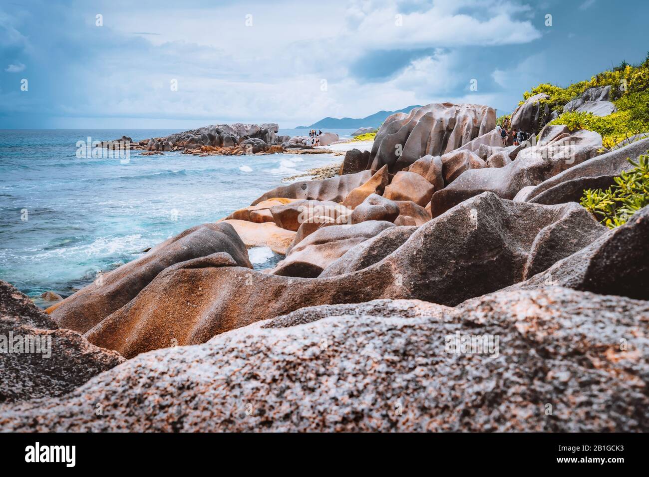 Hike around La Digue island, Seychelles. Moody rainy sky clouds ...