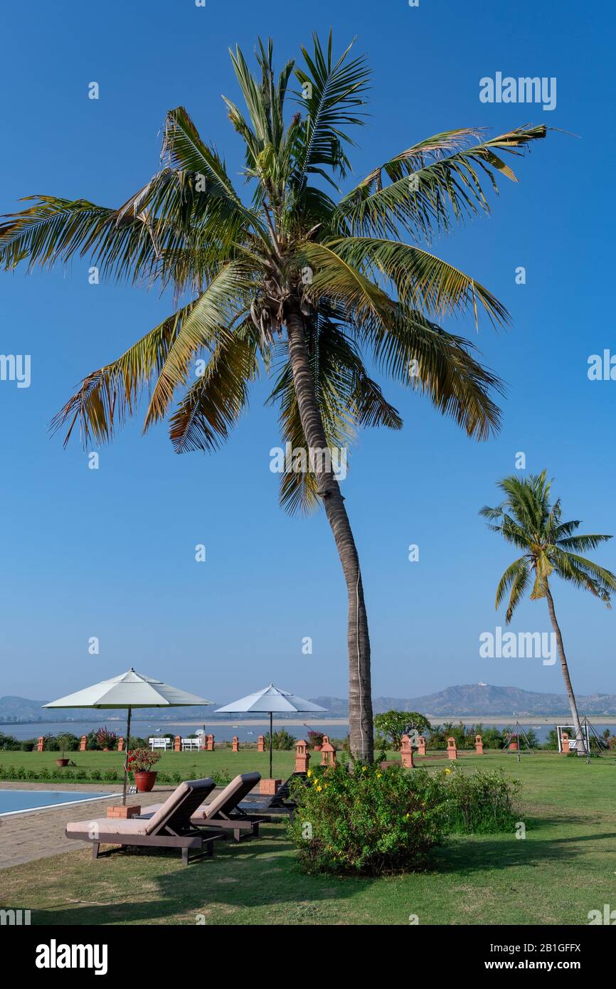 Swimming pool at hotel resort, Bagan, Mandalay Region, Myanmar Stock ...
